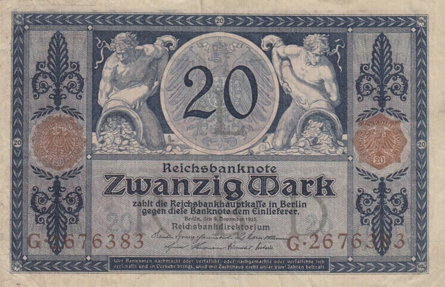 REICHSBANKNOTE VON 1915 über 20 Mark in Erh. I- bis II EUR 2,00 ...