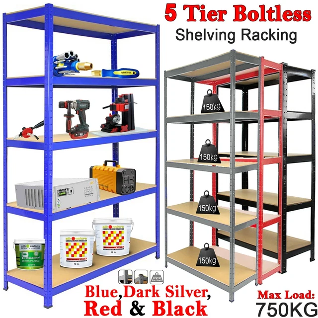 5 TIER GARAGE Shelves Shelving Heavy Duty Boltless Racking Storage ...