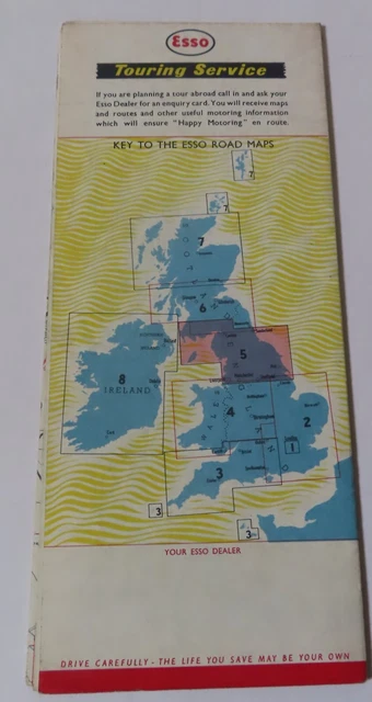 VINTAGE ESSO ROAD Map Northern England Section No 5 Price Sixpence 5 ...