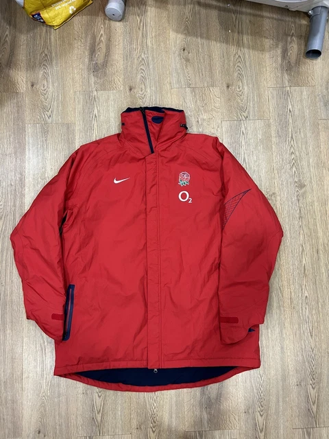 VINTAGE NIKE EARLY 2000s Mens Red England Rugby Union O2 Jacket Size ...
