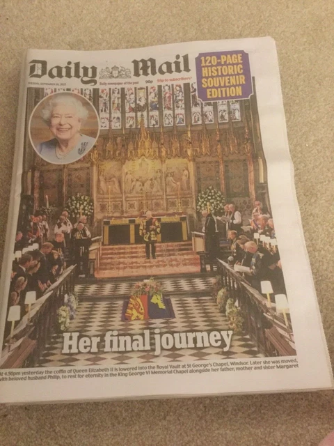 DAILY MAIL UK Newspaper Queen Elizabeth Ii Funeral 1926-2022 ...