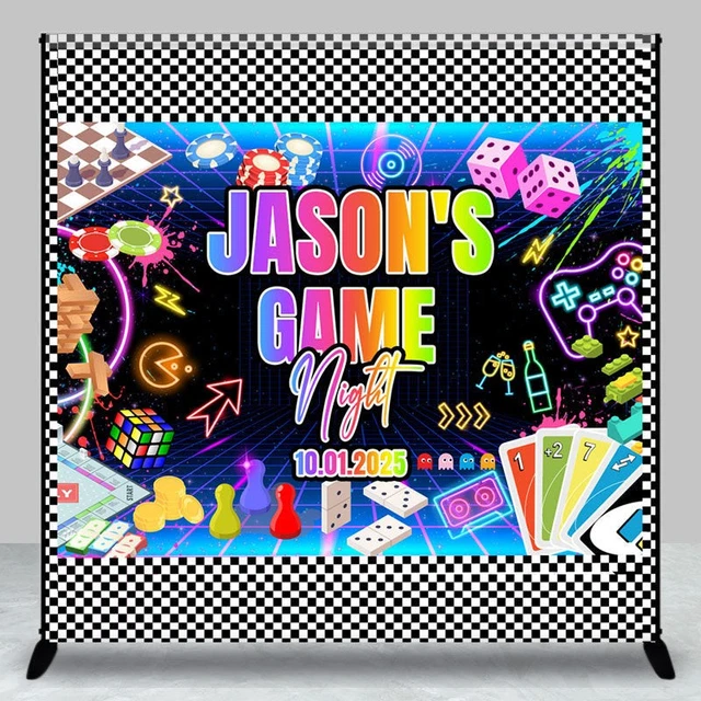 CUSTOM NAME COLORFUL Neon Game Night Party Backdrop $37.94 - PicClick AU