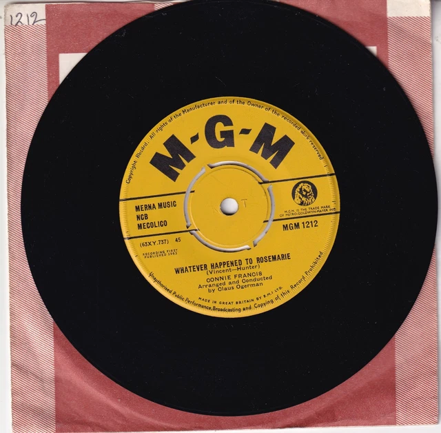 Connie Francis Whatever Happened To Rosemarie Exc 1963 Mgm Rock