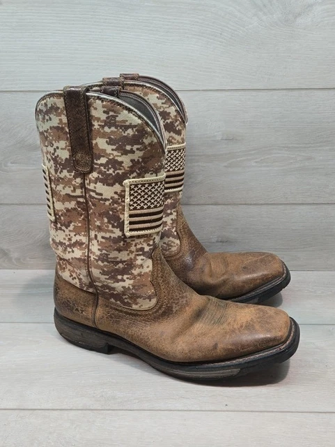 ARIAT MENS WORK Brown Leather Cowboy Square Soft Toe Boots Camouflage ...