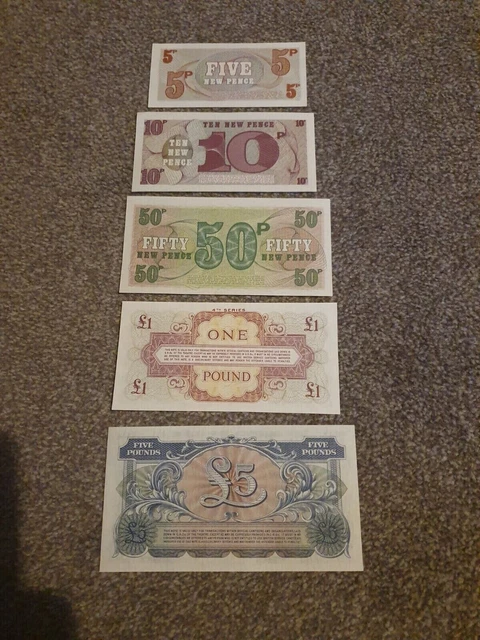 BRITISH MILITARY ARMED Forces Banknote / Voucher Set 5 X Notes Unc Mint ...