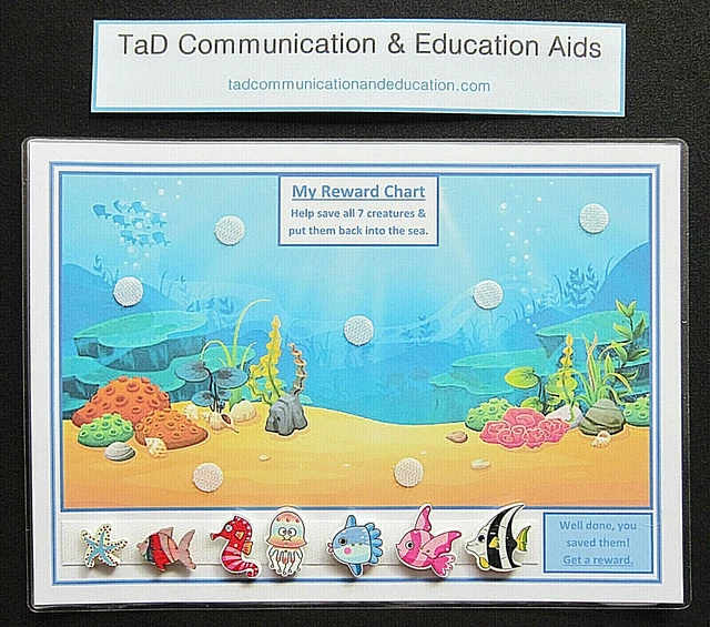 RÉCOMPENSE MOTIVATIONAL 7 POISSONS CARTE - TDAH autisme SEN PECS aide ...