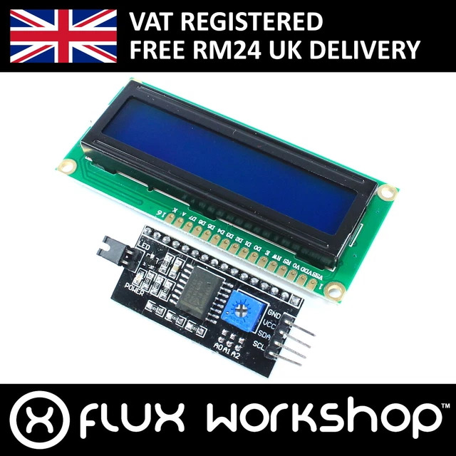 16X2 BLUE LCD with I2C Interface Module 1602 HD44780 Display Flux Workshop $16.50 - PicClick AU
