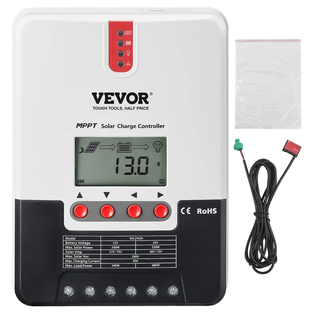 VEVOR CONTRÔLEUR CHARGE Solaire MPPT Régulateur Panneau Solaire Auto 20A 12V/24V EUR 65,99 ...