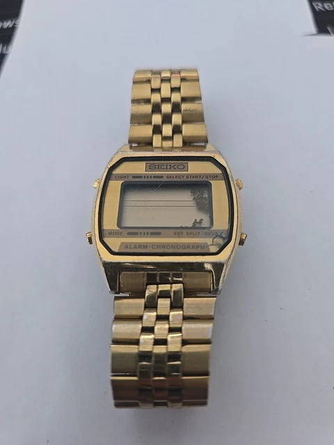 VINTAGE SEIKO CHRONOGRAPH Digital Watch Gold Mens Wristwatch 1980s ...