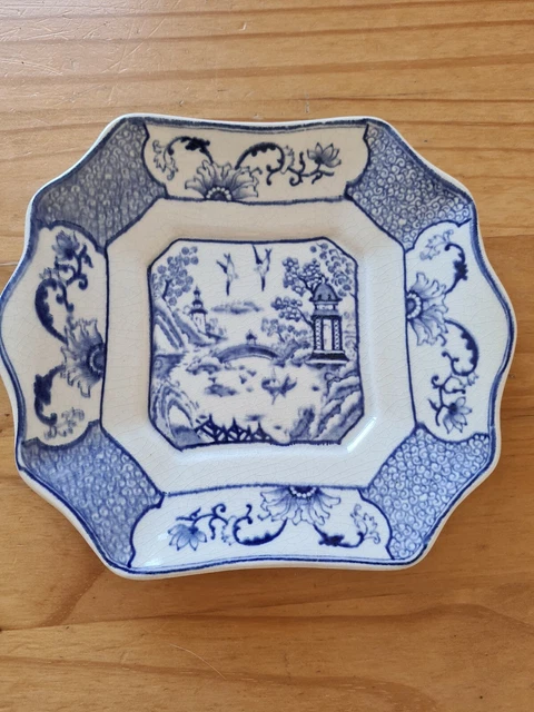 ANTIQUE BLUE WILLOW Till and Sons Gillson Ware England square side ...