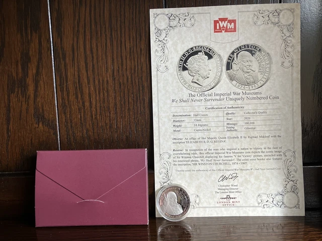 Winston Churchill ‘we Shall Never Surrender Commemorative Half Crown Coin £2800 Picclick Uk