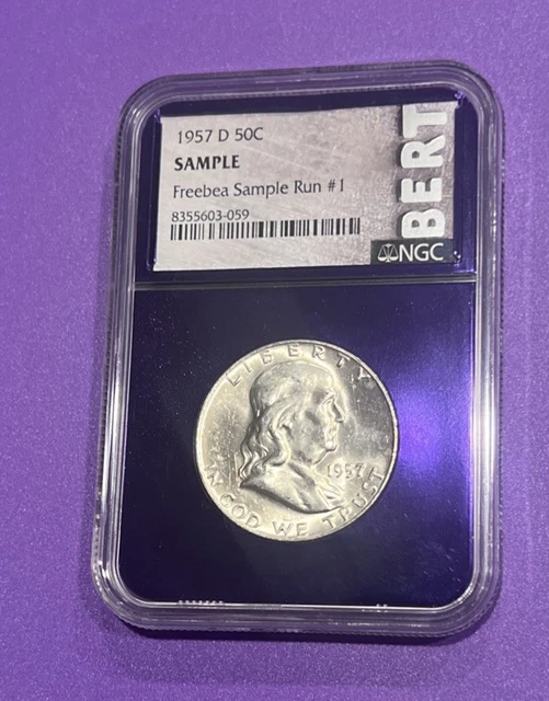 1957-D FRANKLIN HALF Dollar NGC sample Slab Trader Bea Bert Purple Core ...