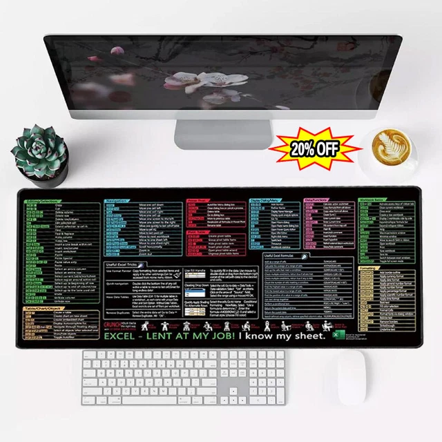 EXCEL CHEAT SHEET Desk Mat, Excel Shortcuts Mouse Pad, Keyboard Short ...