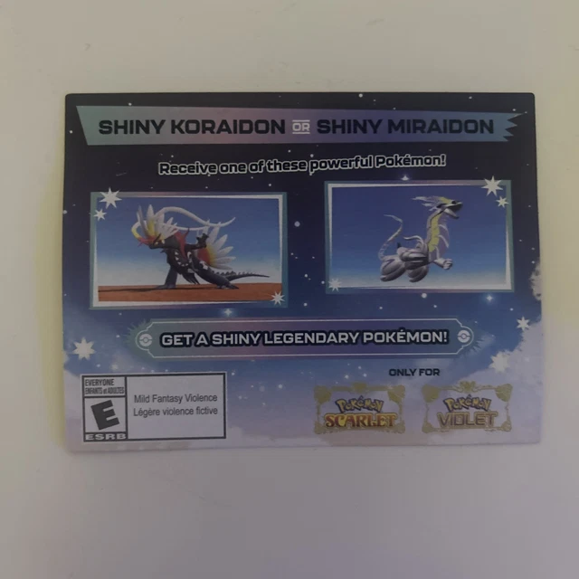 POKEMON SCARLET/VIOLET SERIAL CODE SHINY MIRAIDON & KORAIDON ...
