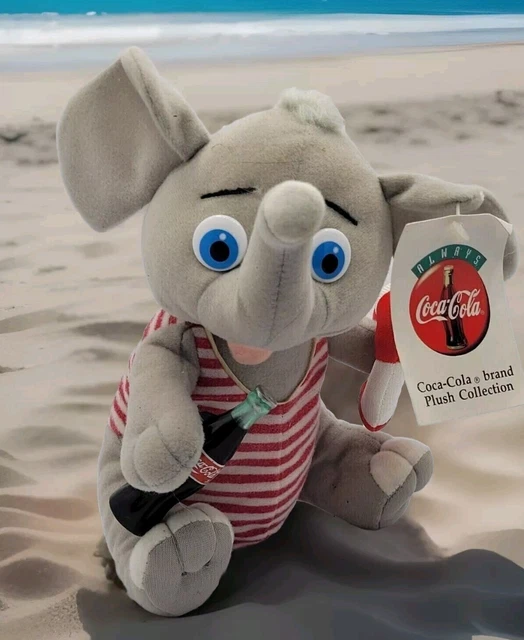 COCA COLA ELEPHANT Holding A Coke Bottle Cuddly 9" Plush Vintage Soft ...