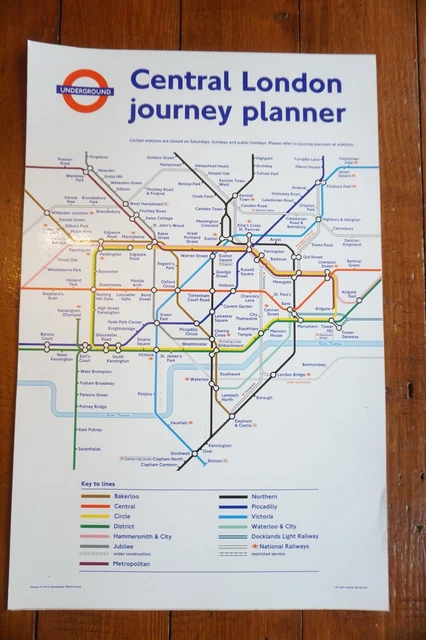 C1990 ORIGINAL UNDERGROUND Tube Map Railway Poster Journey Planner £29. ...