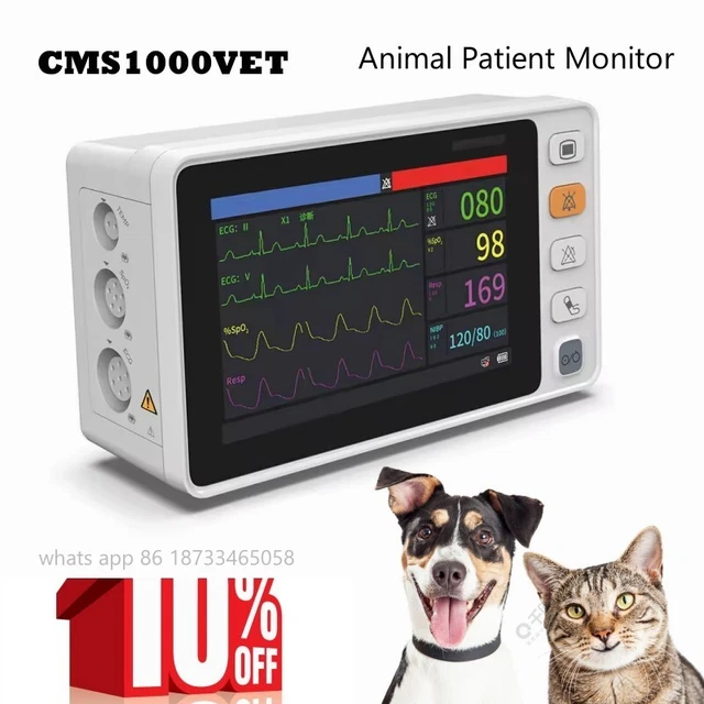 CMS1000VET HANDHELD ANIMAL Patient Monitor ECG,NIBP,SPO2,PR,RESP,TEMP ...