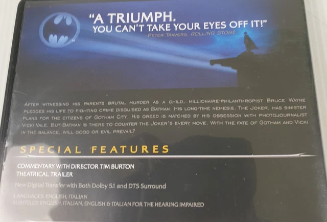 BATMAN DVD, 1989, DC Comics, Superhero, Crime, Jack Nicholson, PAL ...