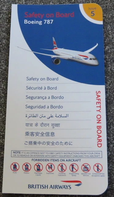 BRITISH AIRWAYS BOEING 787 Airline Safety Card Issue 5 £1.99 - PicClick UK