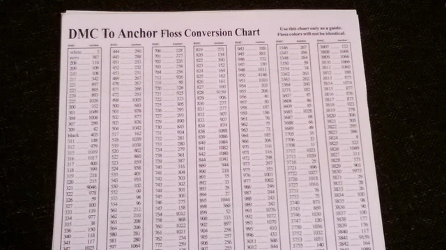 DMC TO ANCHOR Floss Conversion Chart In Plastic Sleeve - Free Uk Post ...