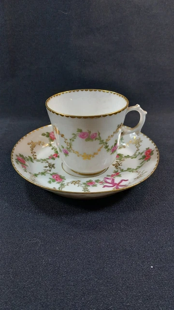 SÈVRES PORCELAIN CUP And Saucer 1854 Painter AB Flowers Gilding 19th ...