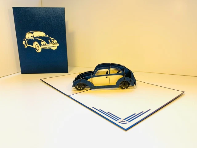 ORIGAMI POP CARDS Navy Vintage Car VW 3D Pop Up Greeting Card Happy ...