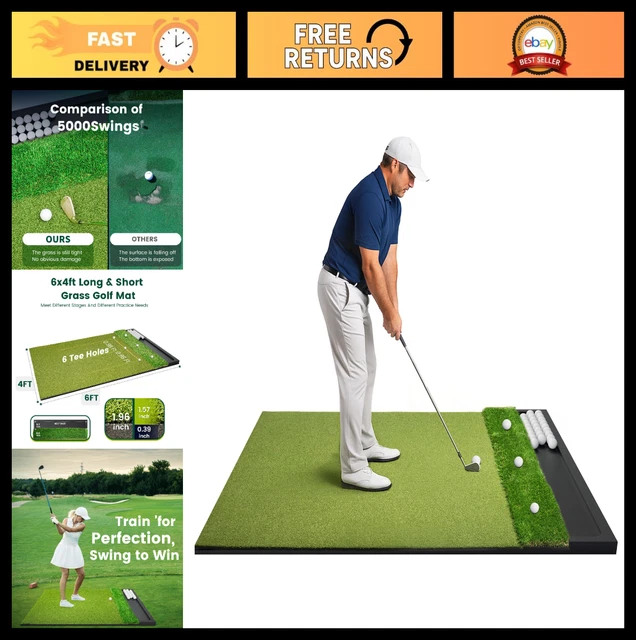 GOLF HITTING MAT with Ball Tray - Dual-Turf Indoor/Outdoor Practice Mat ...