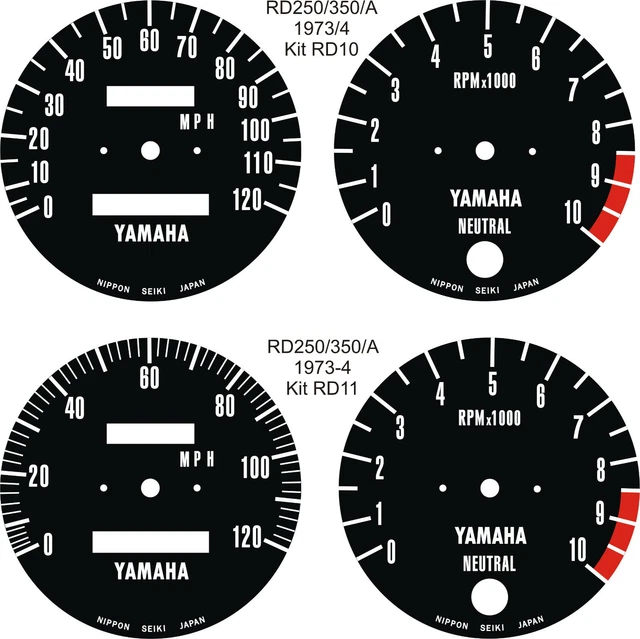 YAMAHA RD250 RD350 A B Speedo Tacho Rev Counter Dial Face Gauge ...
