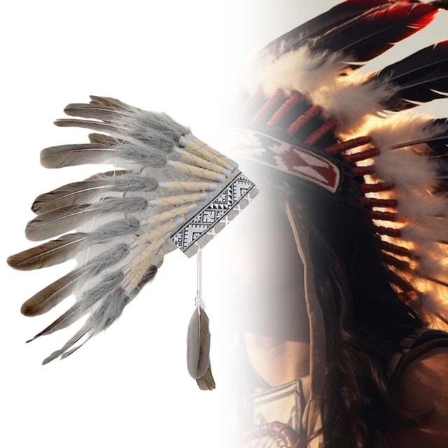 FEATHER INDIAN HEADDRESS Decor Chief Indian Hat for Party Halloween ...
