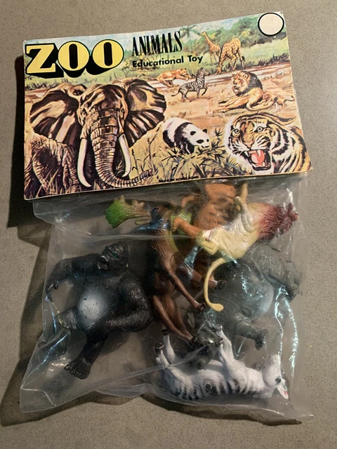 VINTAGE PLASTIC ZOO Animals Set, Sealed Hong Kong NEW in Original ...