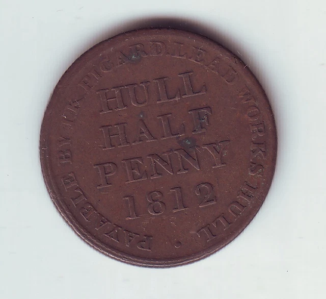 1812 HALF PENNY Trade Token LK Picard Hull Lead Works UK British H-1075 ...