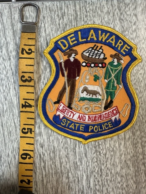 1960S DELAWARE STATE Police Patch in Yellow Wool Felt Embroidered w ...