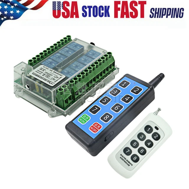 8 CHANNEL WIRELESS RF Remote Control Switch Relay Module DC8-86V/AC110 ...