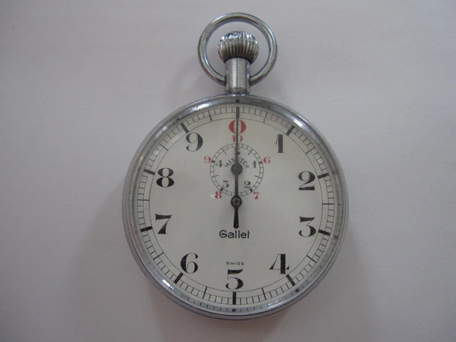 VINTAGE GALLET STOPWATCH pocket watch timer large military works Swiss ...