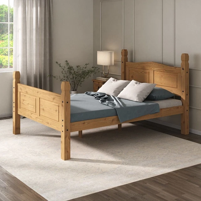 CORONA BED FRAME 4ft6 Double High End Solid Mexican Pine Frame Waxed ...