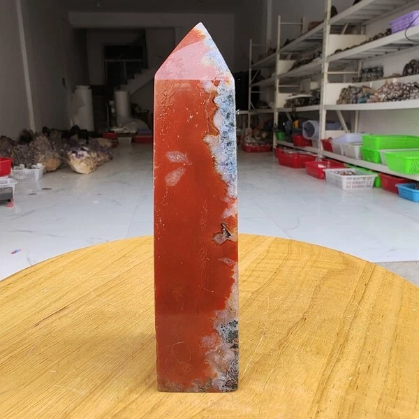 450G NATURAL RARE Red Agate Crystal Obelisk Quartz Tower Point Healing ...
