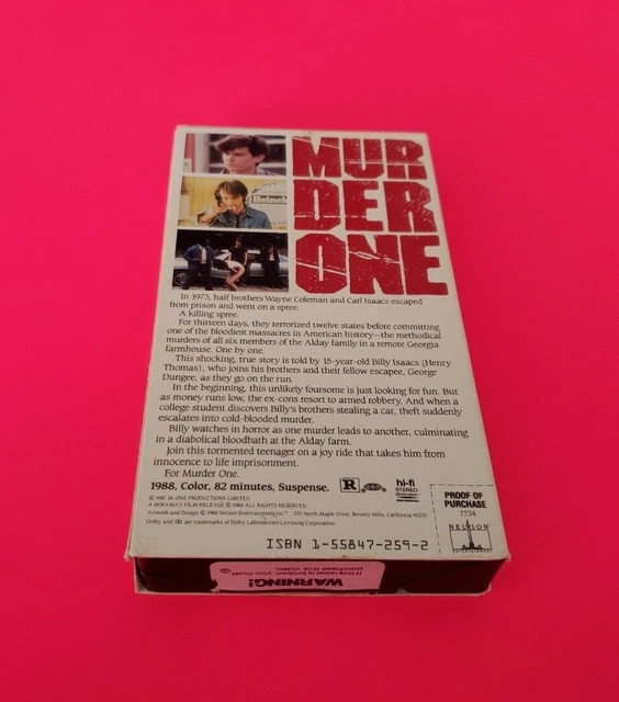 VHS MURDER ONE Henry Thomas James Wilder Nelson Entertainment $40.00 ...