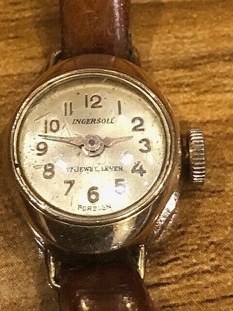 VINTAGE RARE FOREIGN Ingersoll 17 Jewels Mechanical Ladies Leather ...