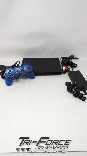 PLAYSTATION 2 PS2 Black Slim System Console W/ Clear Blue Controller ...