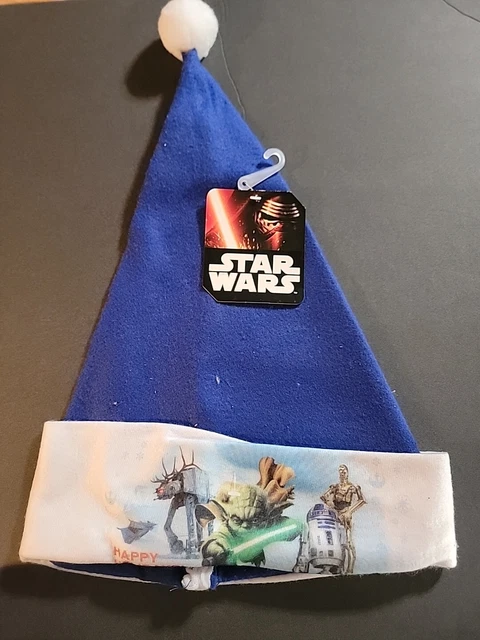 STAR WARS HTF Blue Felt Santa Claus Hat feat. Han Solo Yoda Chewy C3PO ...