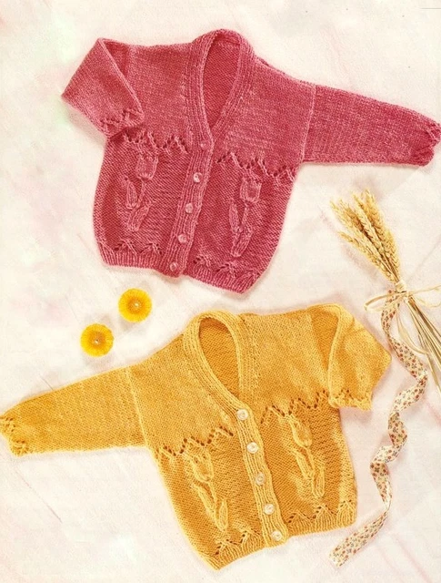 TULIP & EYELET Border Baby Cardigan DK Knitting Pattern 0-3 Years 16 ...