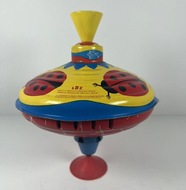 VINTAGE LBZ 6& Spinning Toy Top Tin Metal West Germany Lady Bug Red ...