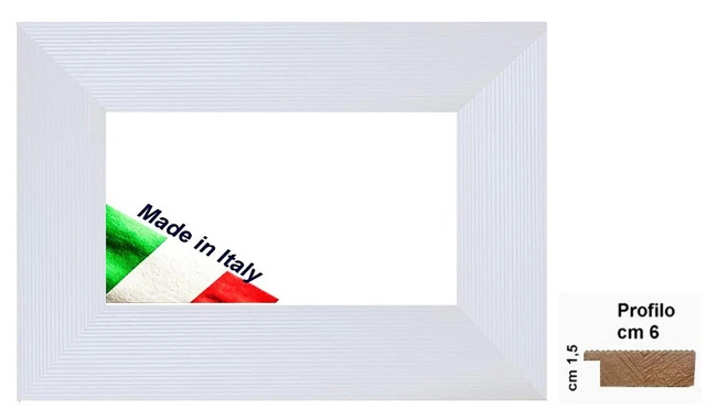 CORNICE BIANCA, A righe, in legno, per stampe,foto,poster,diplomi ...