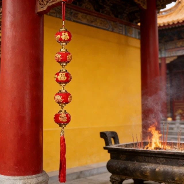 RED FLANNEL LANTERN String for 2026 Chinese New Year For Spring Home ...