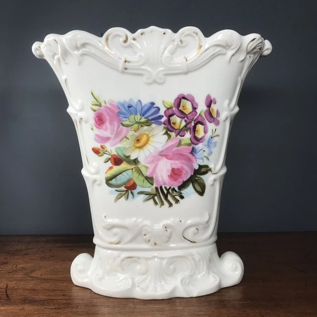 PARIS PORCELAIN SPILL vase, rococo molding & painted flowers, c.1860 ...