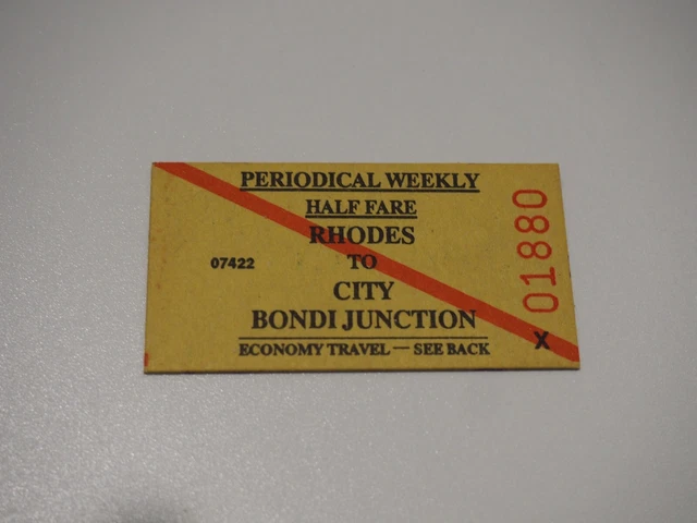 STATE RAIL NSW train ticket RHODES to CITY BONDI 01880 - WEEKLY 1980's ...