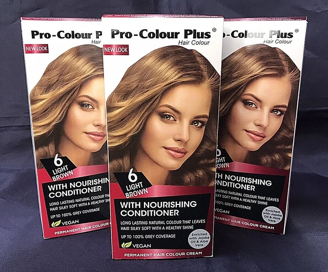 ABOXOV 3 X Pro Colour Plus Permanent Hair Dye Colour Light Brown Vegan ...