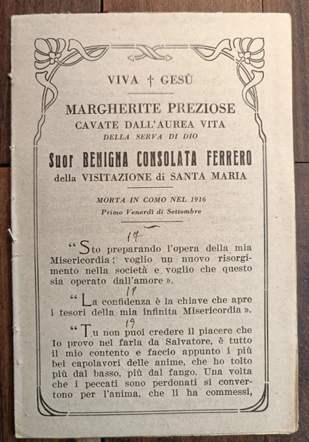 COMO 1930 SCRITTI di SUOR BENIGNA CONSOLATA FERRERO-SANTINO HOLY CARD ...