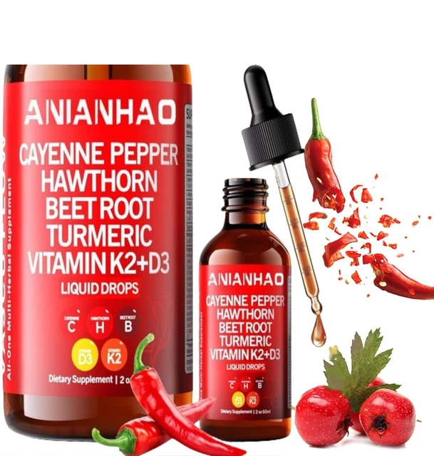 VASCU FLOW CAYENNE Pepper Hawthorn Beet Root Turmeric Vitamin K2+D3 Liquid Drops £5.99 - PicClick UK