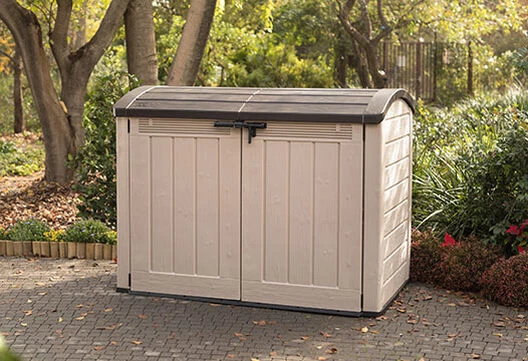 KETER STORE IT Out Ultra Wood Effect Plastic Barrel Bike Store 2000L ...